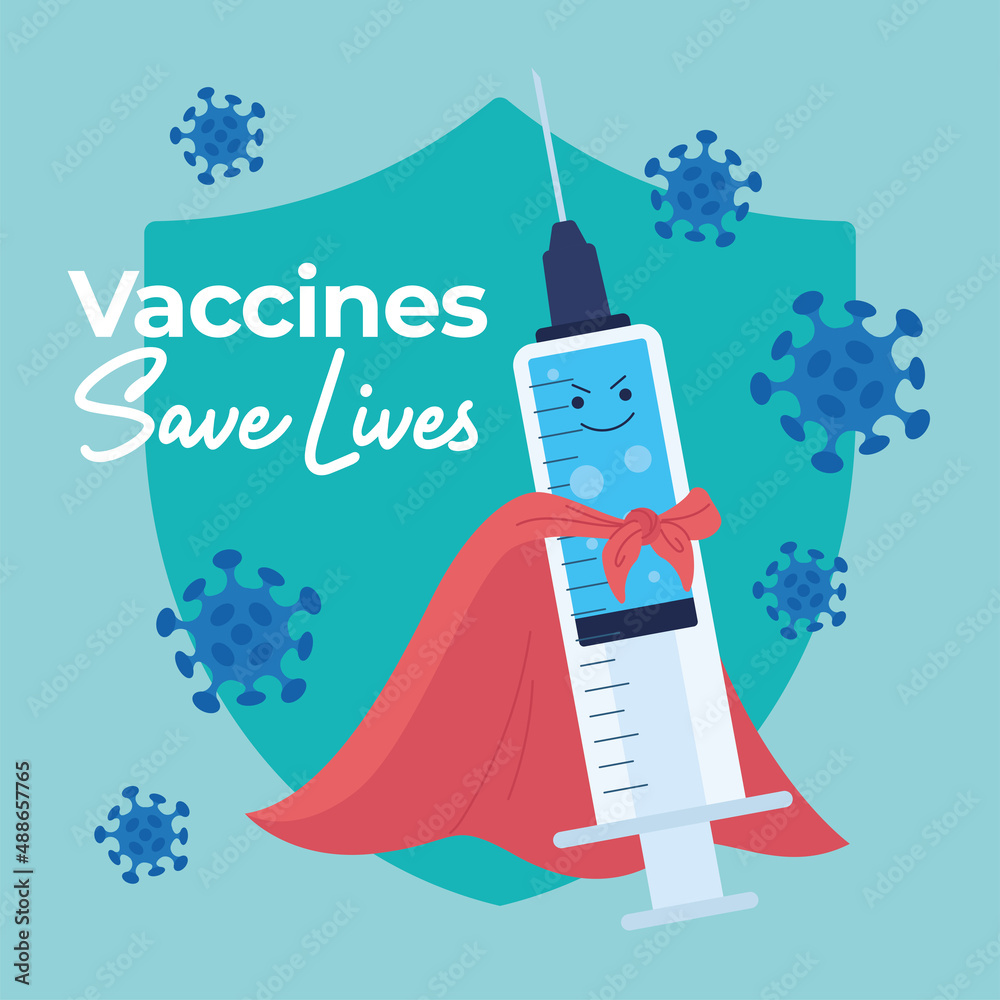 Vaccines save lives poster syringe hero with cap Vector Stock Vector ...
