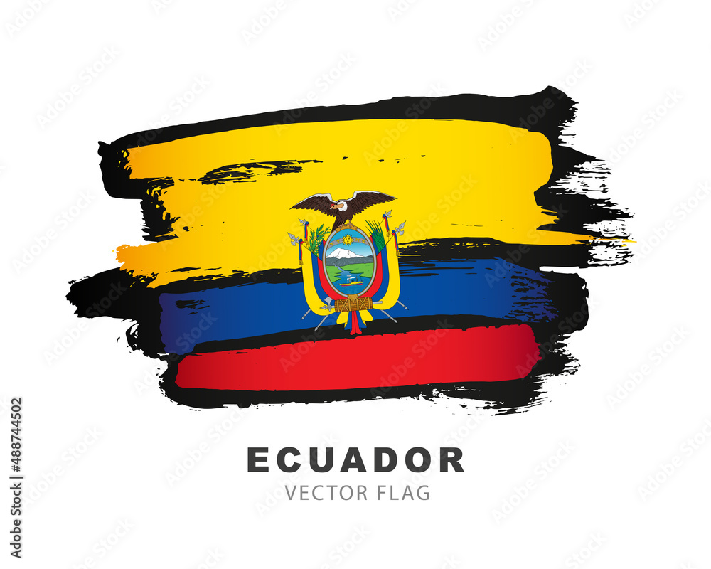 Flag of Ecuador. Colored brush strokes drawn by hand. Vector illustration isolated on white ...