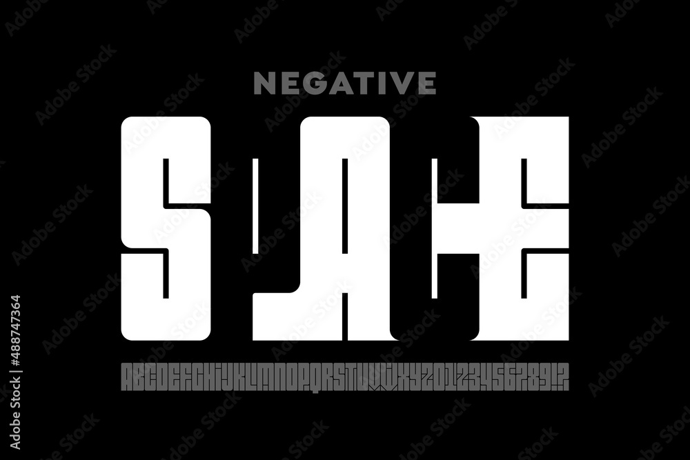 Negative space style font, alphabet letters and numbers vector ...