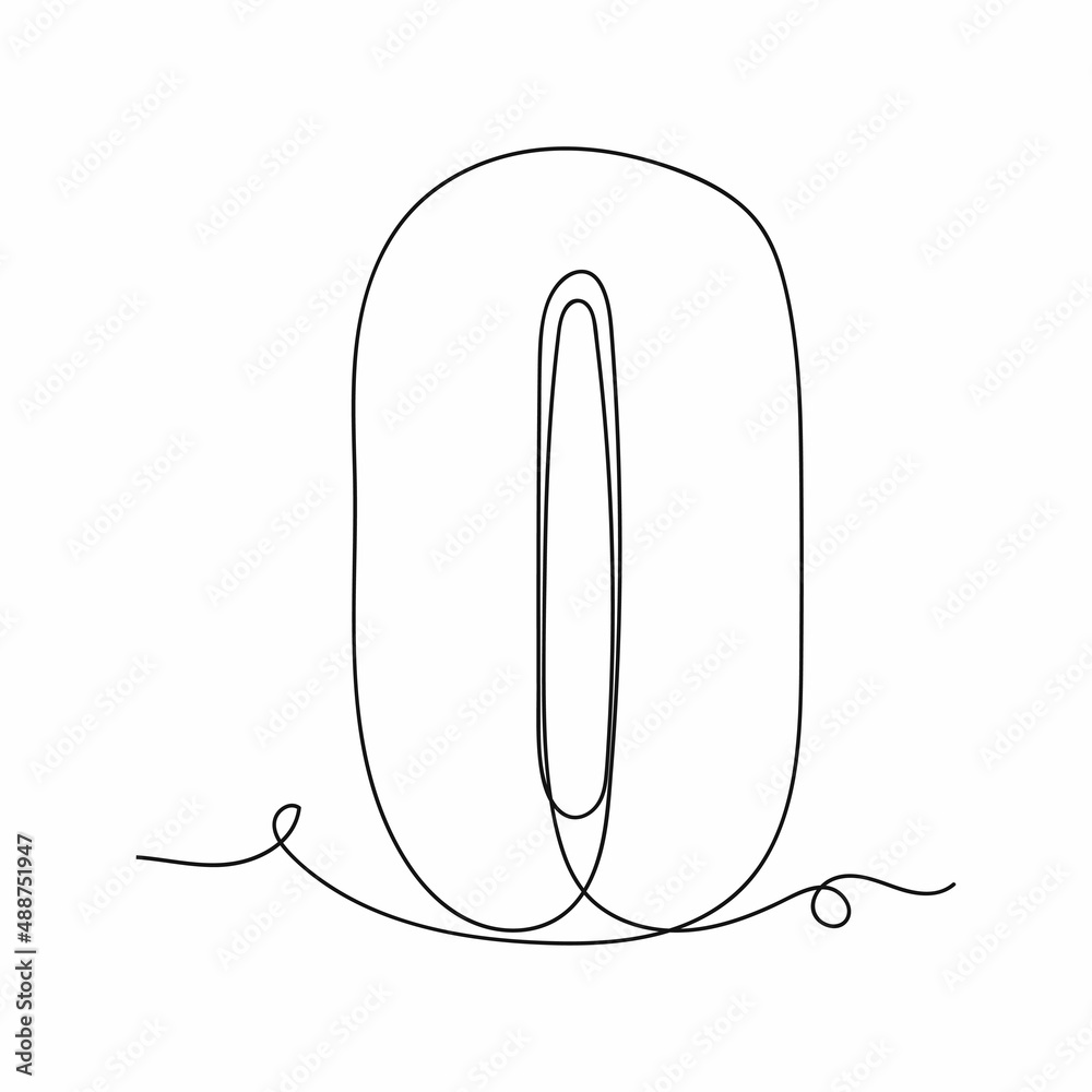 Continuous one simple single abstract line drawing of number zero icon ...