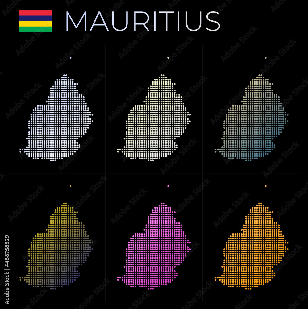 Mauritius dotted map set. Map of Mauritius in dotted style. Borders of the island filled with ...