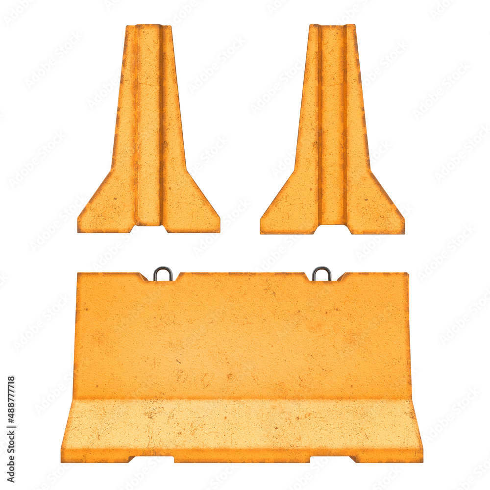 Concrete road parapet painted yellow isolated on white background ...