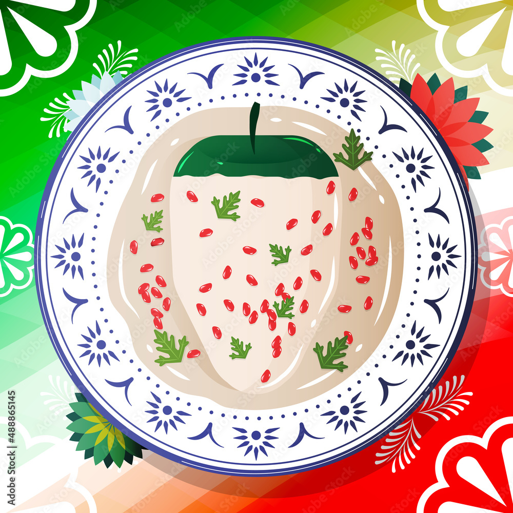 Ilustración de chile en Nogada con motivos patrios, celebrando la ...