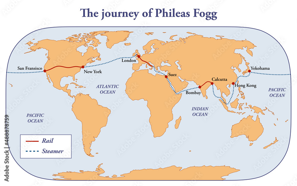 The journey of Phileas Fogg Stock Illustration | Adobe Stock