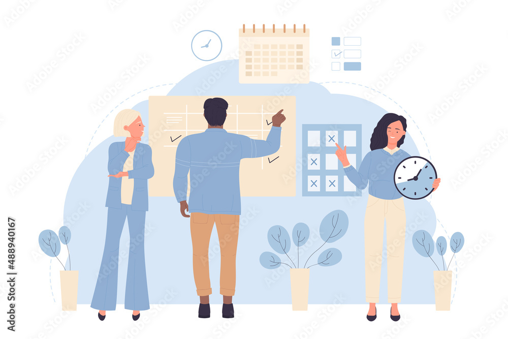 Time management and office planning vector illustration. Cartoon tiny ...