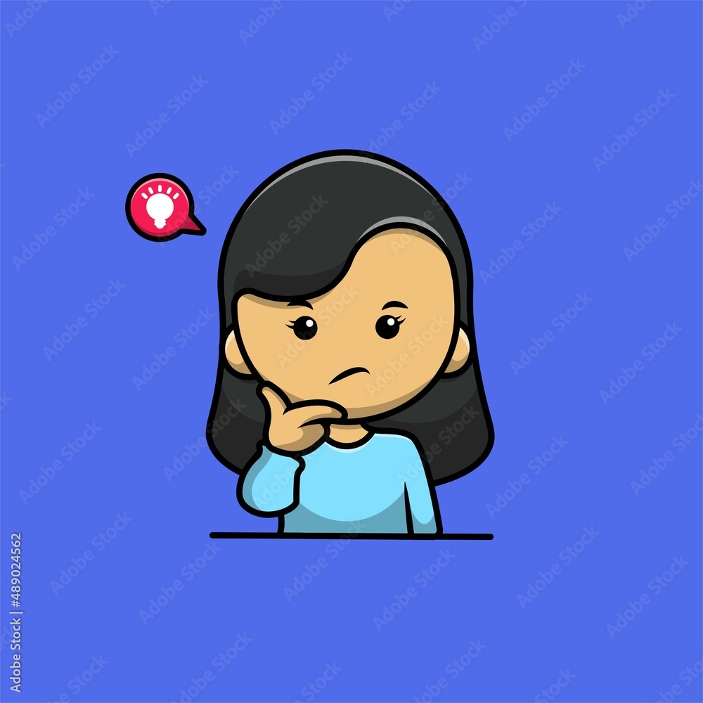 Cute Girl Thinking Cartoon Vector Icon Illustration. People Icon ...