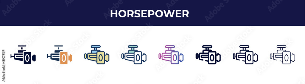 horsepower icon in 8 styles. line, filled, glyph, thin outline ...