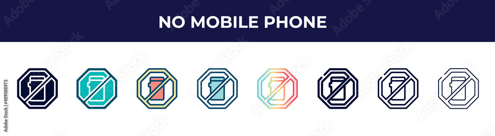 no mobile phone icon in 8 styles. line, filled, glyph, thin outline ...