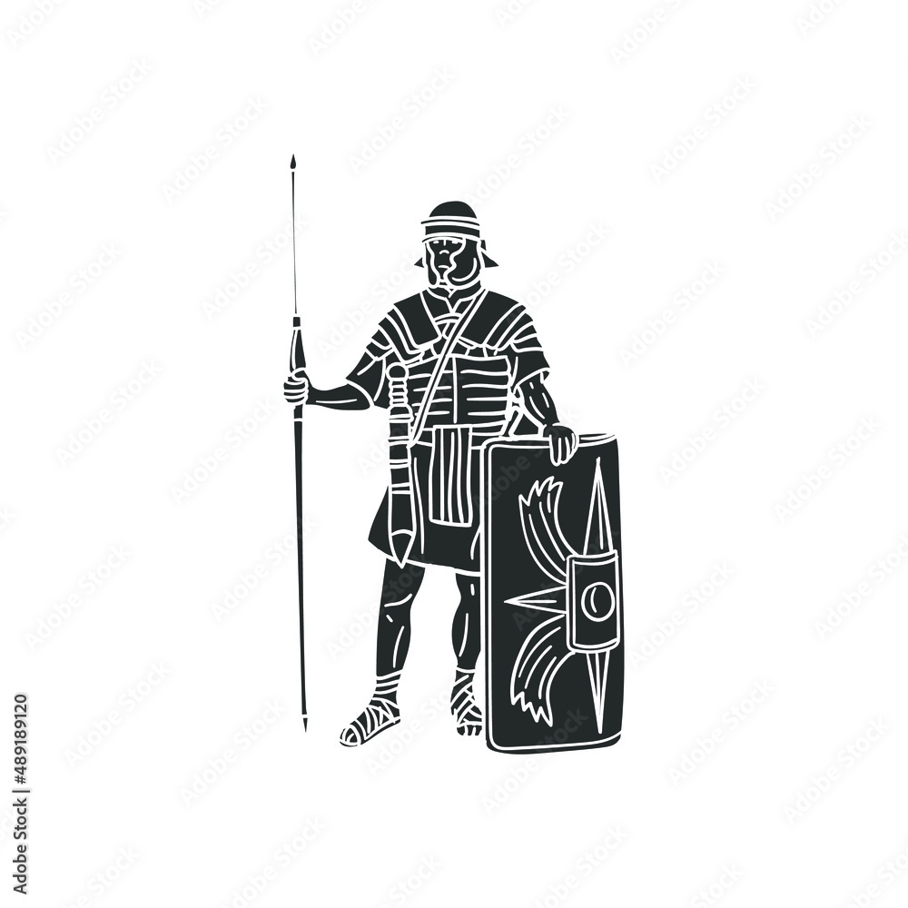 Roman Soldier Icon Silhouette Illustration. Legionary Shield Gladius ...