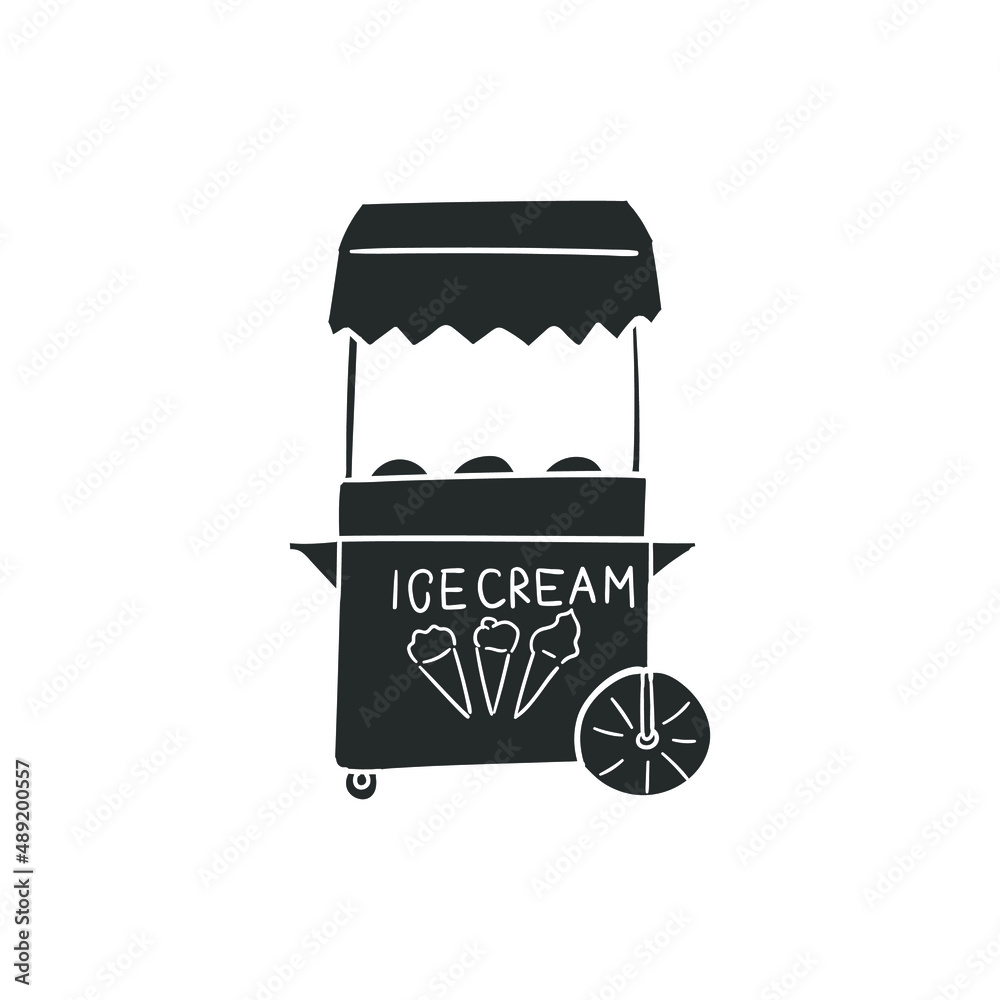 Ice Cream Cart Icon Silhouette Illustration. Shop Service Frozen Vector ...