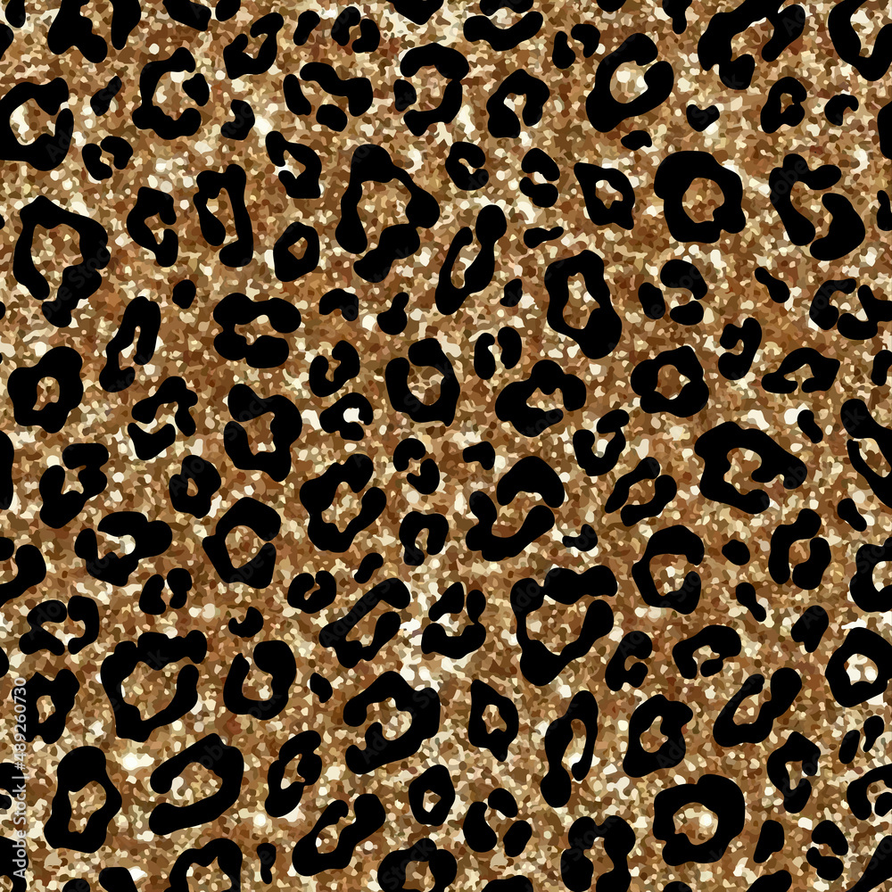 Fashion seamless pattern with gold glitter leopard fur. Sparkle animal ...