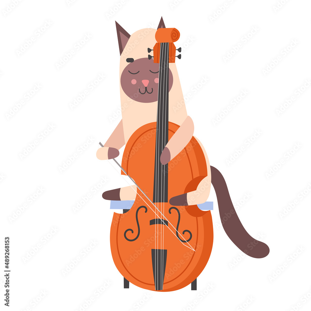 vector Siamese Cat plays the Cello. Cute Kitty plays a stringed Musical ...