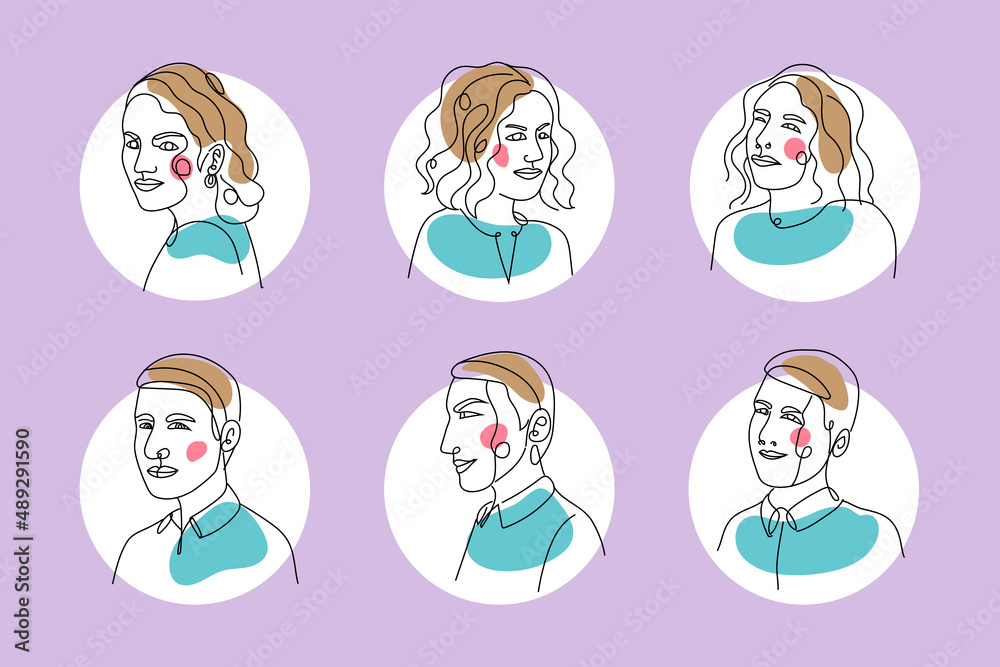 Doodles face line art, set of hand-drawn people face character, vector ...