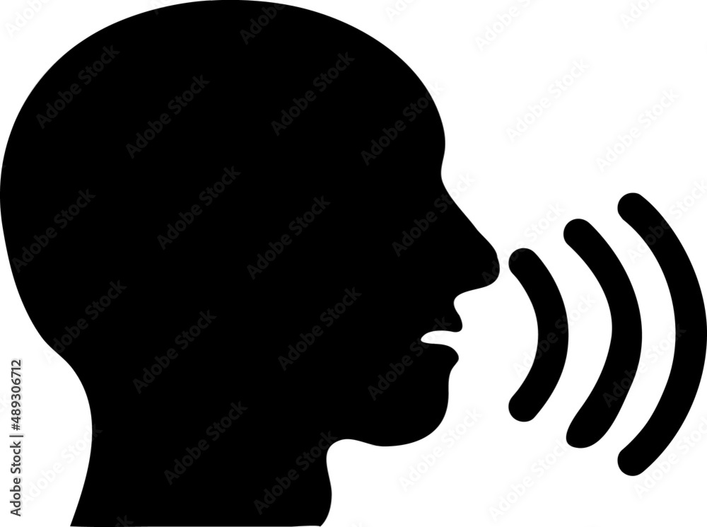 Speak icon, talk or talking person sign, speech icon for interview ...