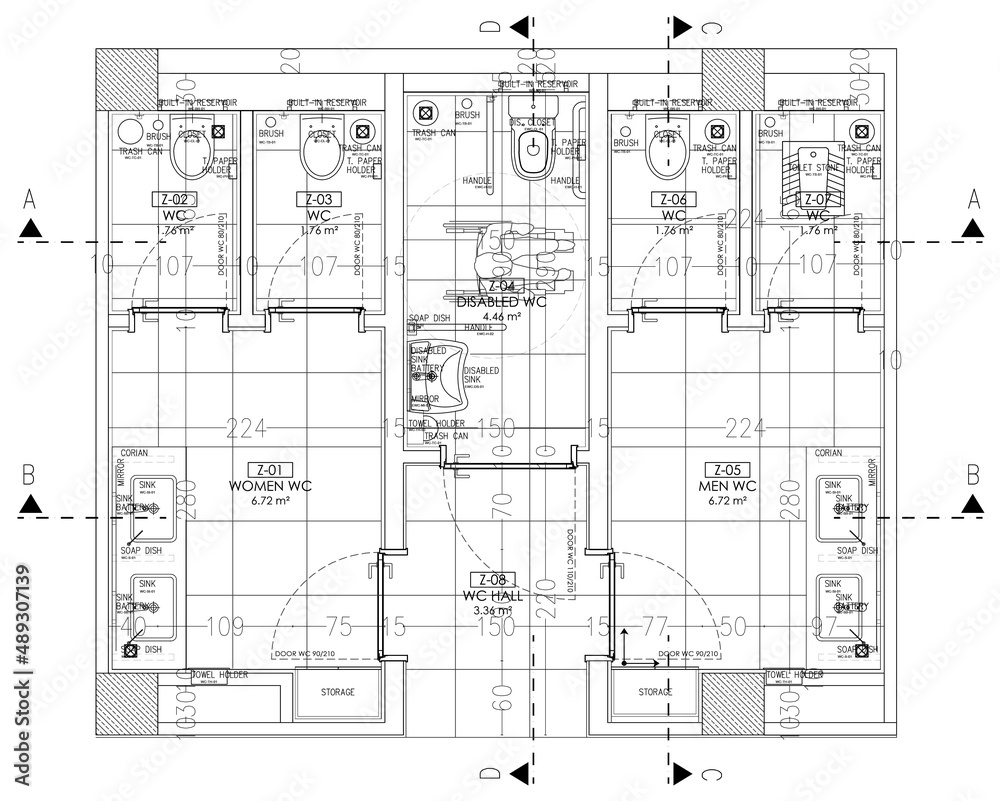 Floor plan design of a public wc, detailed public wc project ...