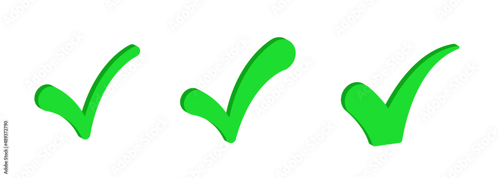 Green check mark 3d. Set of green icons with check marks isolated on ...