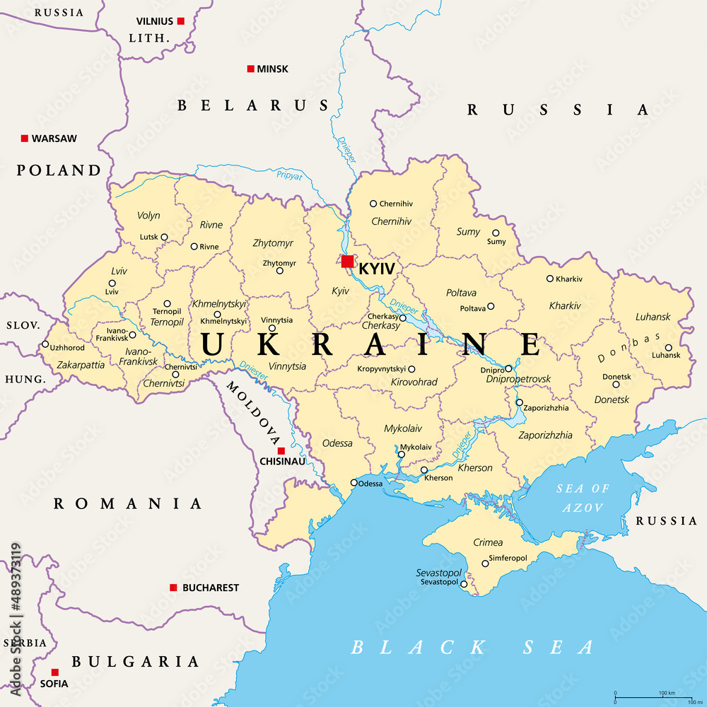 Vector de Stock Ukraine, administrative divisions, political map ...