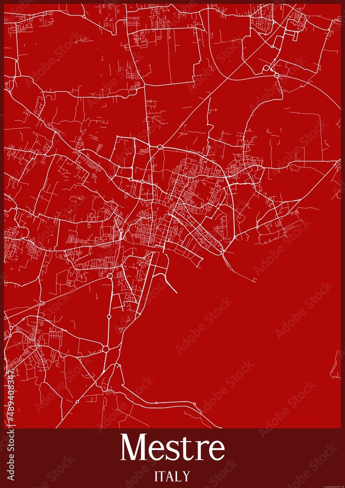 Red map of Mestre Italy. Stock Illustration | Adobe Stock
