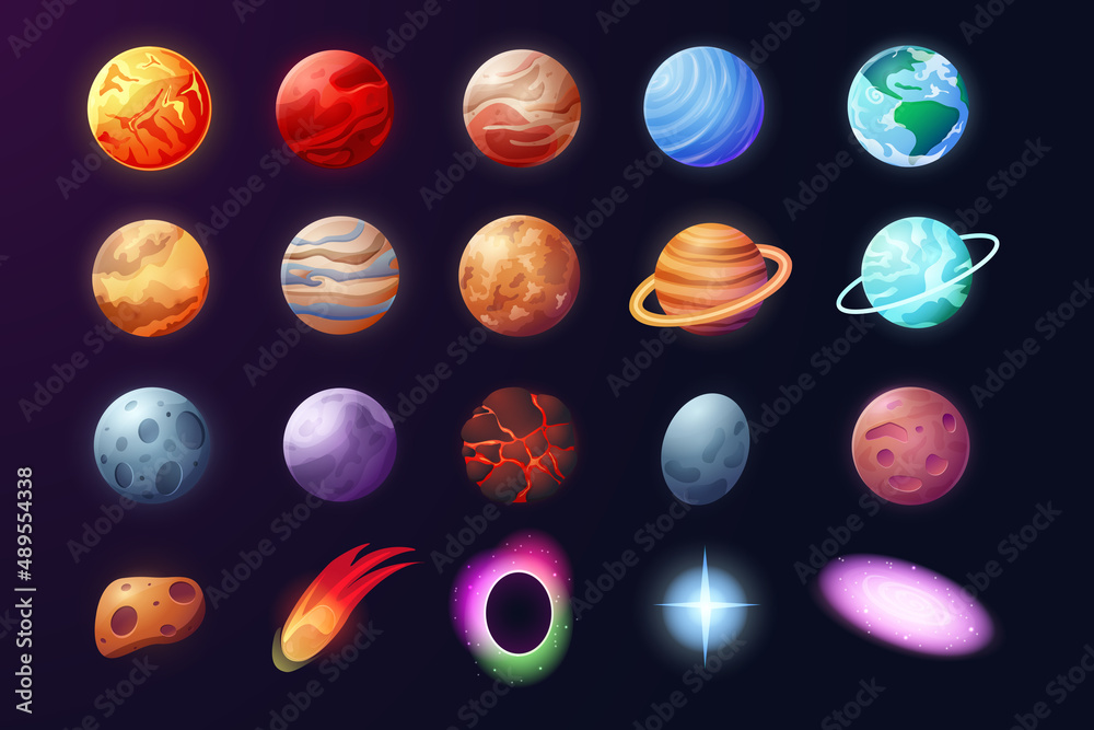 Cartoon Solar system. Astronomical objects in planetary system, Mars ...