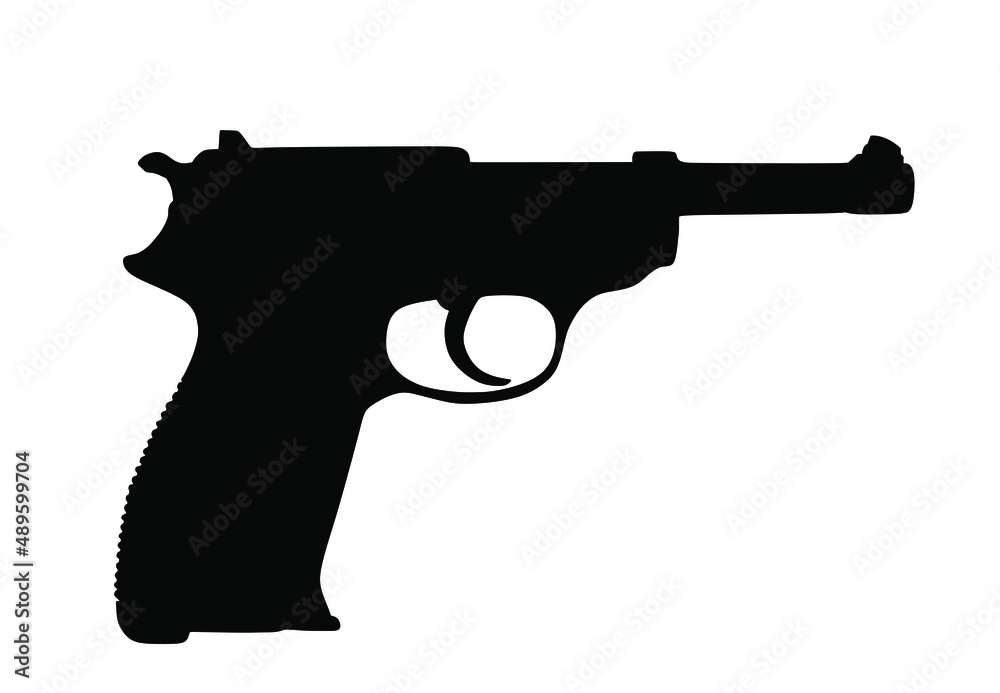 Vintage pistol Walter P 38 gun vector silhouette illustration isolated ...