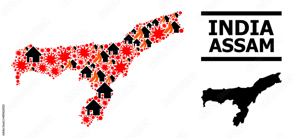 War pattern vector map of Assam State. Geographic composition map of ...