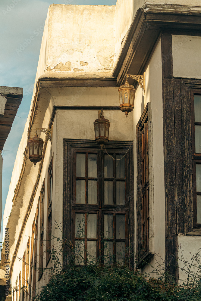 Exterior old window of Syrian old house in ancient city of Damascus ...