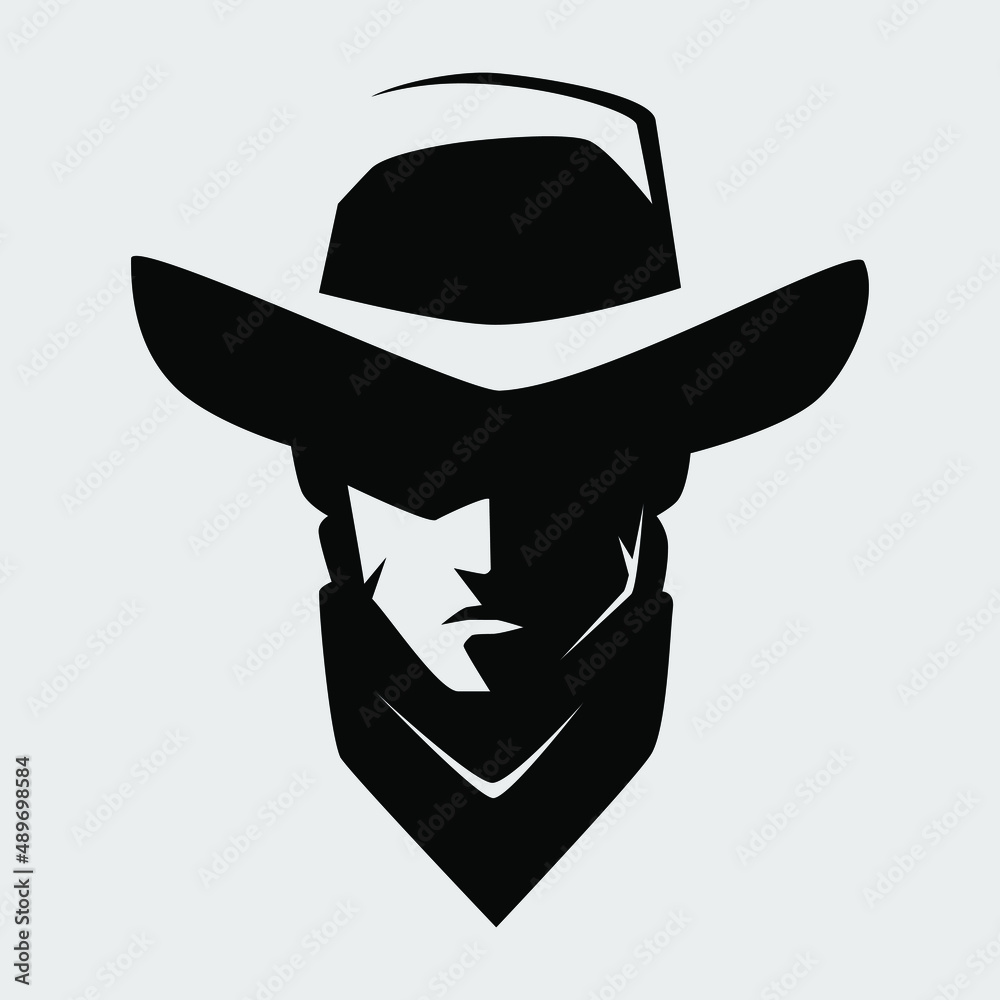 Cowboy outlaw portrait symbol on gray backdrop. Design element Stock ...