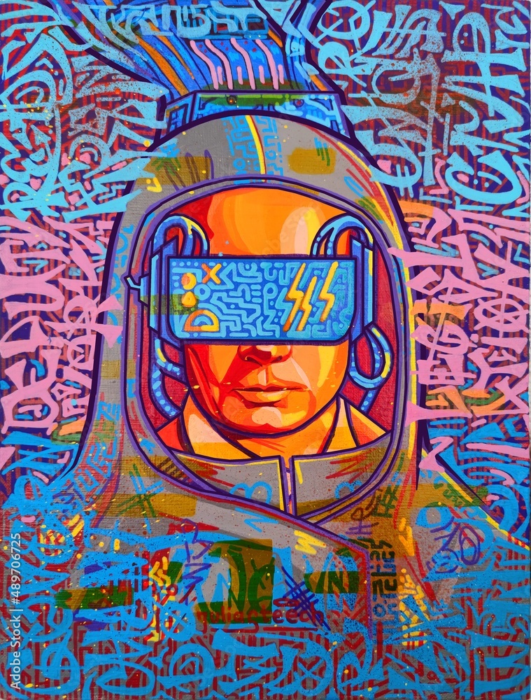 An unknown (famous) person is depicted against the background of ...