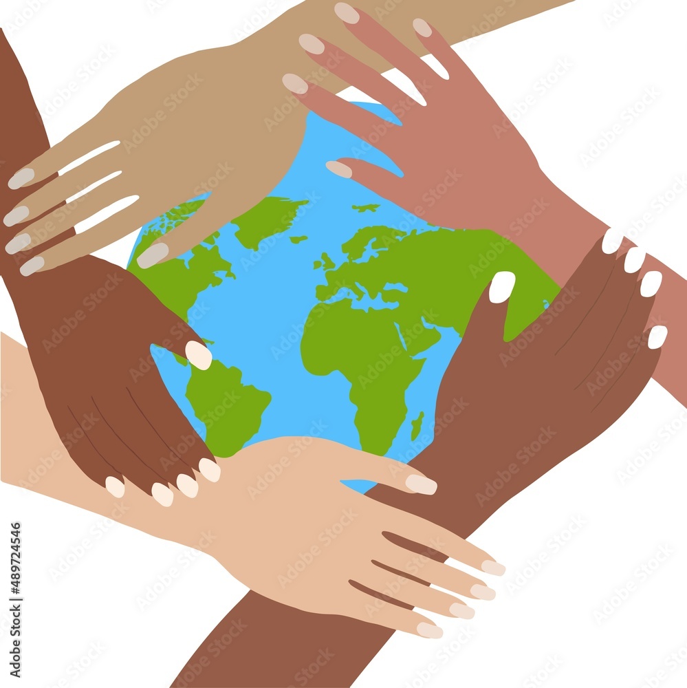 Teamwork symbol ring of hands flat design icon. People of different ...