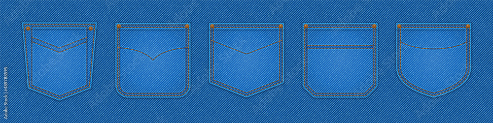 Denim patch pockets, design elements for jeans garment of blue colors ...