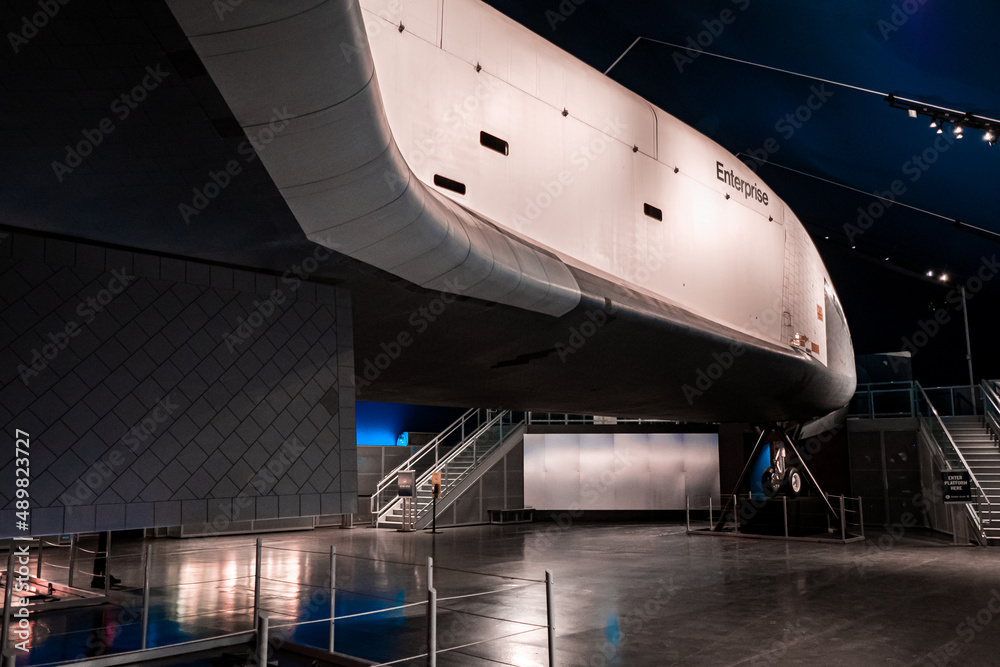 Low angle view of Space Shuttle Enterprise at the Shuttle Pavilion ...