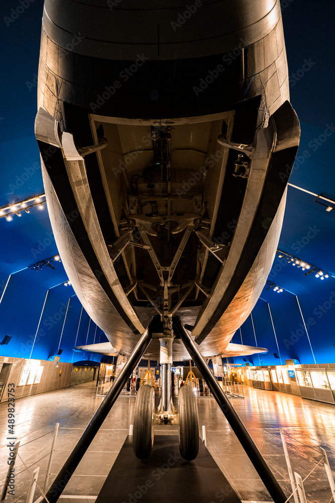 Low angle front view of Space Shuttle Enterprise at the Shuttle ...
