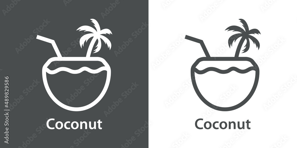 Beach bar. Logo bebida de agua de coco. Banner con texto Coconut con ...