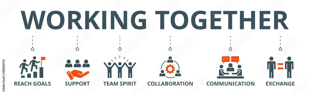 Working together banner web icon vector illustration concept for team ...