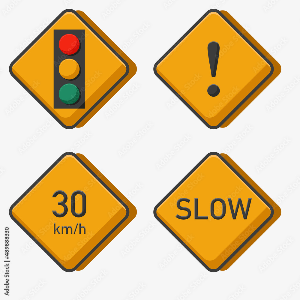 Set of traffic sign part 3 on a white background. warning, traffic ...