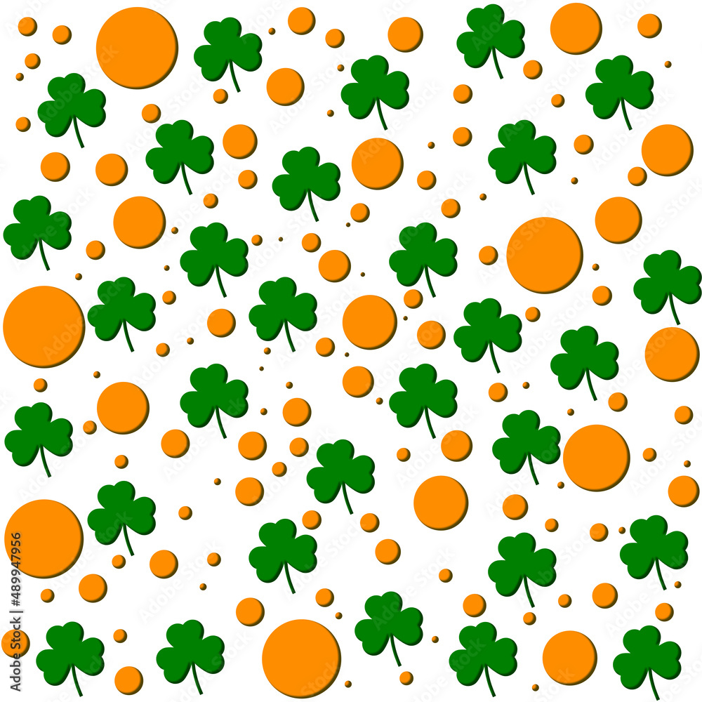 shamrock leaves seamless pattern with an orange circle | transparent ...