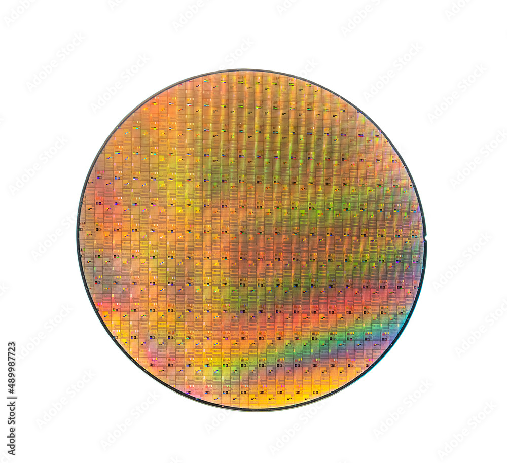 Silicon wafer with chips isolated on white background Stock Photo ...