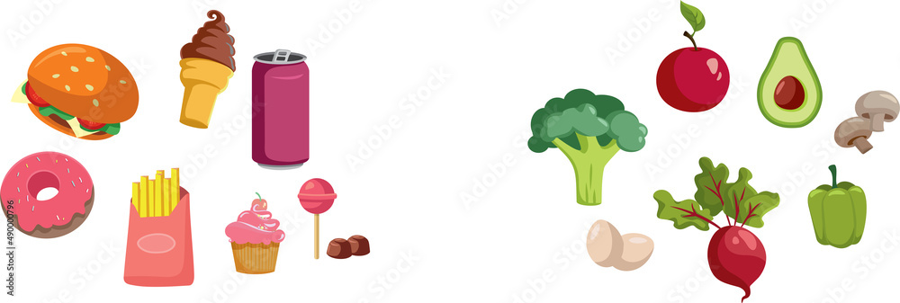 Fast Food Versus Healthy Food Vector Cartoon Illustration Stock Vector ...