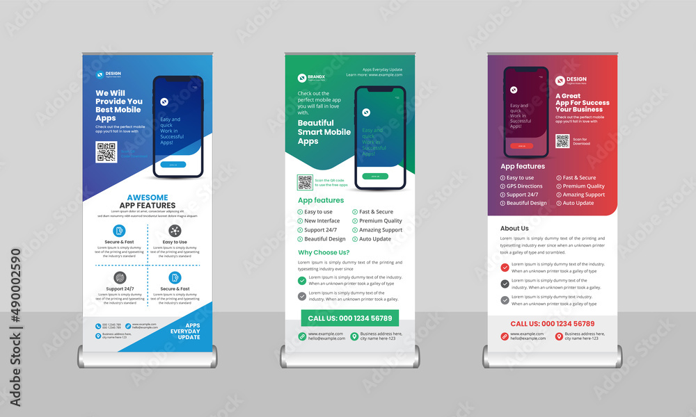 Mobile app promotion roll up banner template with creative layout Stock ...