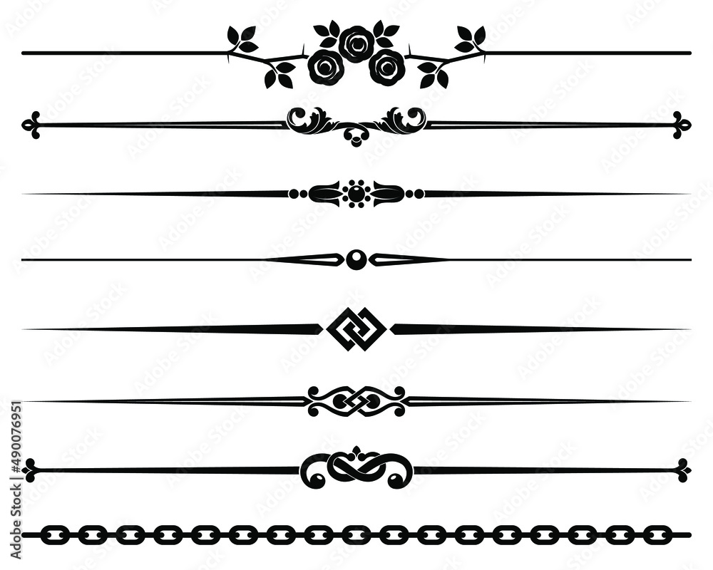 Decorative design elements monochrome dividing lines vignette. Vector ...