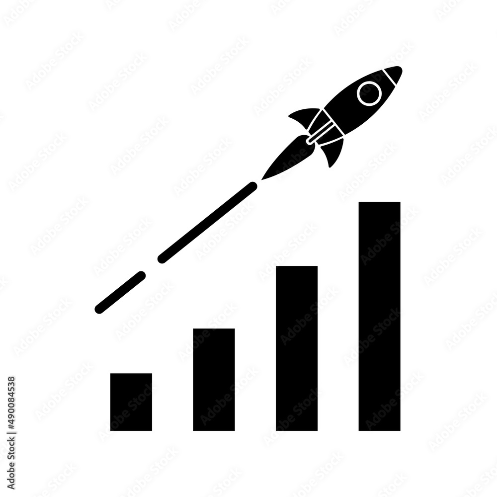 Silhouette chart chart up. growth chart icon, to ze moon. Business and ...