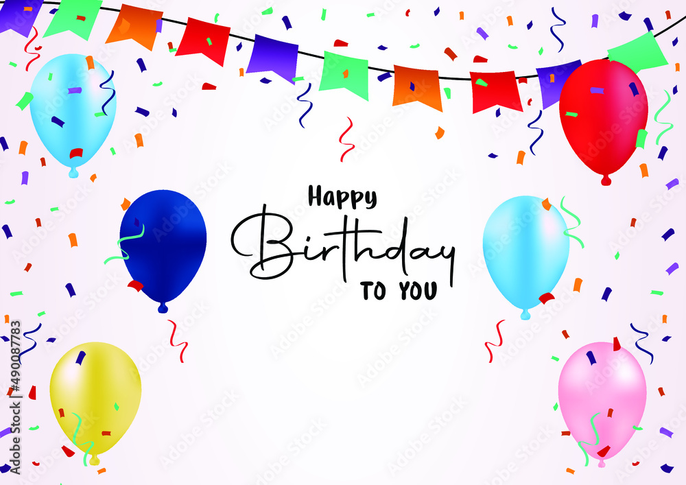 Happy birthday Realistic balloon with confetti background Free Vector Stock Vector | Adobe Stock