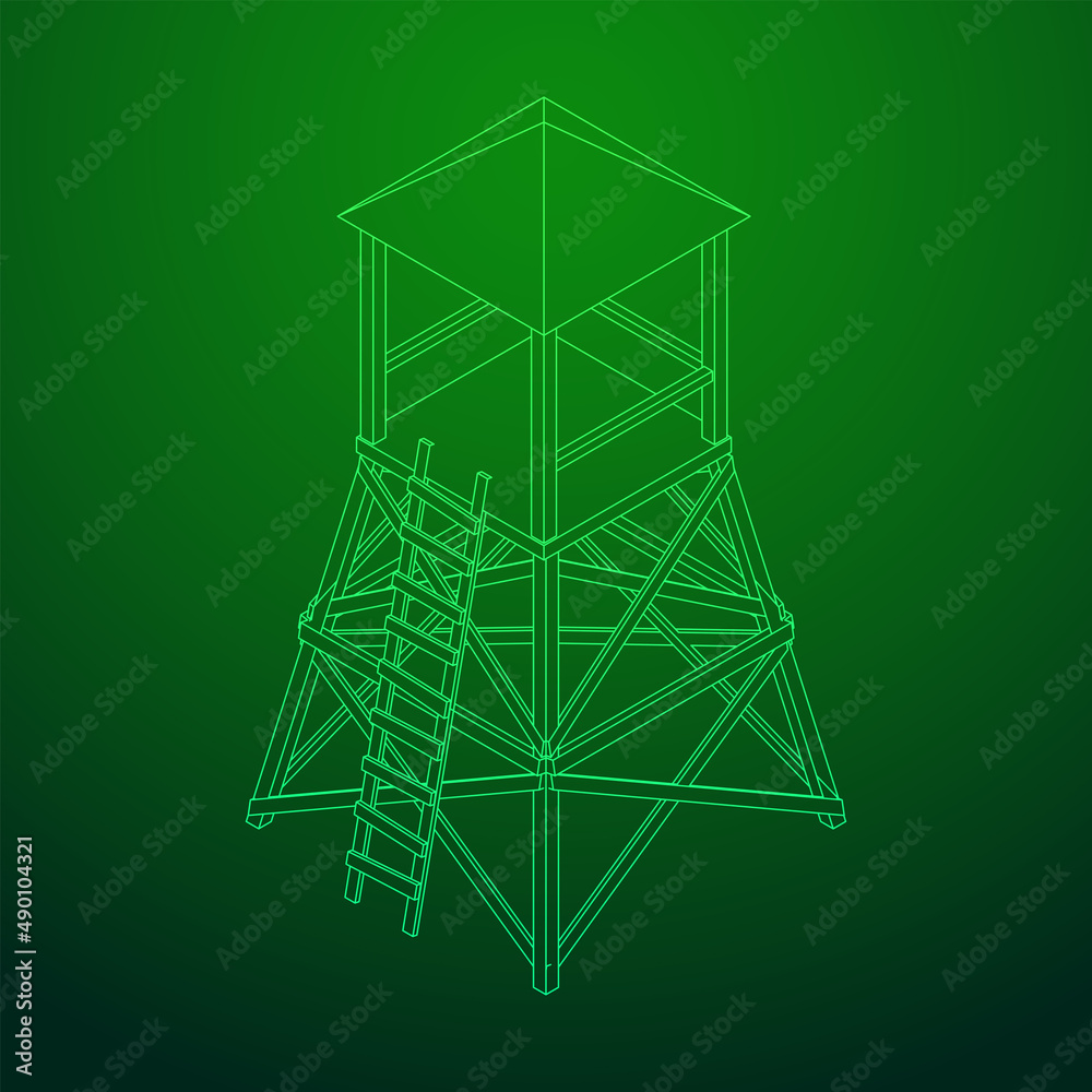 Watchtower or observation tower for hunters. Wireframe low poly mesh ...