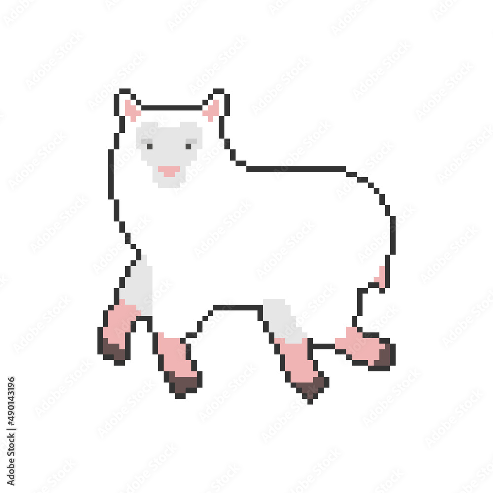 Vector de Stock Sheep pixel art. Lamb cartoon 8 bit. Farm animal pixelated Vector illustration ...