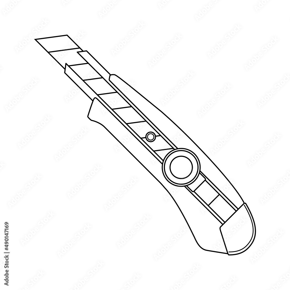 Black utility knife flat design illustration, retro cutter knife ...