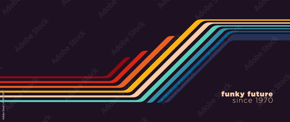Abstract 1970's background design in futuristic retro style with ...