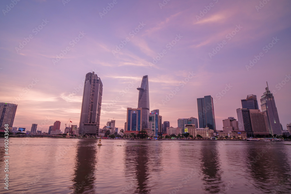 View of Bitexco Financial Tower building, buildings, roads, Thu Thiem ...