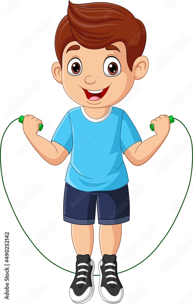 Cartoon little boy playing jumping rope Stock Vector | Adobe Stock