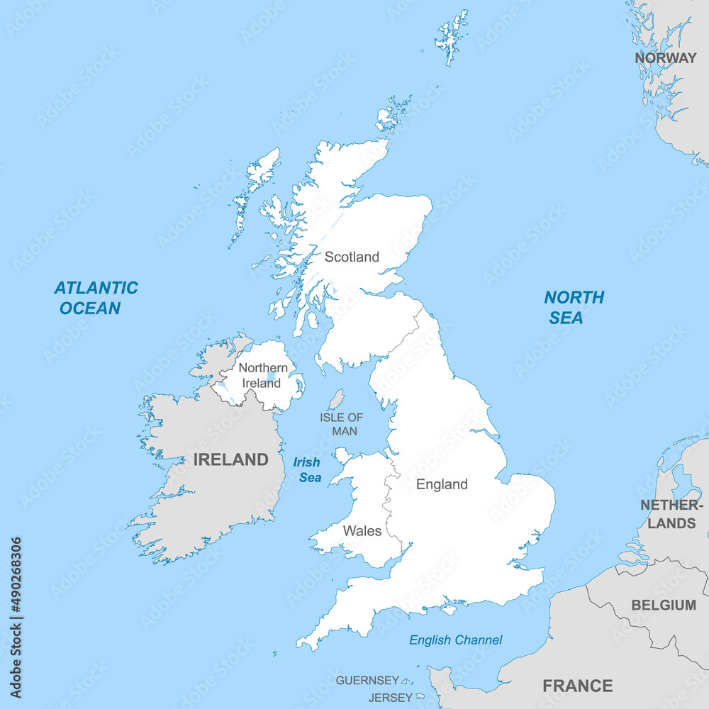 Political map of United Kingdom with borders with borders of regions ...