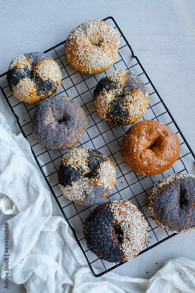 Delicious homemade Jewish pastry. Baked Bagel with Poppy, Black & White ...